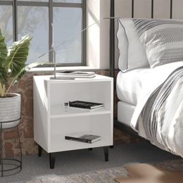 Bonnevie - Nachtschrank Nachttisch,Nachtkommode Beistelltisch mit Metallbeinen Weiß 40x30x50 cm -DE22850 - Weiß