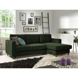 Jake – ecksofa mit schlaffunktion – mit bettkasten – 4-sitzer – aus velours – rechts - grün