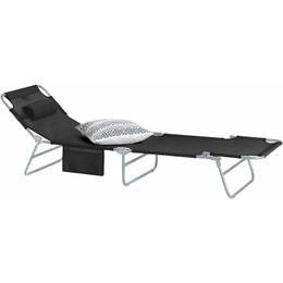sobuy - OGS35-SCH Gartenliege Sonnenliege Relaxliege mit Seitentasche Liegestuhl klappbar Strandliege in schwarz