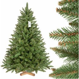 Fairytrees - Weihnachtsbaum künstlich 150cm fichte Natur mit Christbaum Holzständer Tannenbaum künstlich mit grünem Stamm Made in eu