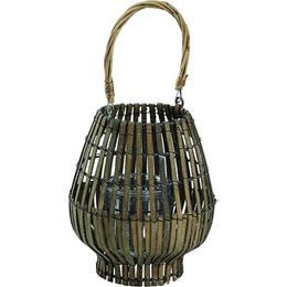King Home - bambus grauer lanter mit glas 20x39h cm