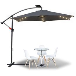 Ampelschirm 300cm LED-Beleuchtung & Kurbel - UV-Schutz wasserabweisend knickbar - Sonnenschirm Marktschirm - Grau - Grau - Swanew