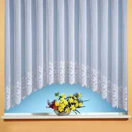 Weckbrodt-Gardinen - Blumenfensterstore Miriam mit c Bogen + Blumenbordüre, weiß Ausführung Einzel Fertigstore Farbe weiß Größe 145X450 - weiß
