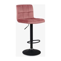 Barhocker 2x Barstuhl Kunstleder oder Stoff Tresenhocker Bar Sessel gut gepolstert höhenverstellbar mit Lehne eckig 451Y/Pink, Samt/DH0853 - Pink,