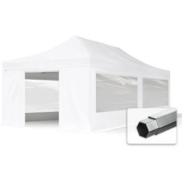 4x8 m Faltpavillon, professional Alu 50mm, feuersicher, Seitenteile mit Panoramafenstern, weiß - weiß