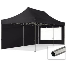 3x6 m Faltpavillon, premium Stahl 40mm, Seitenteile mit Panoramafenstern, schwarz - schwarz