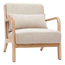 Miliboo Sessel aus hellem Holz und beigem Stoff mit Samteffekt derry - Naturbeige