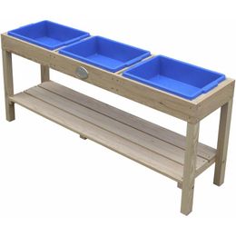 Sand und Wassertisch aus Holz Sandtisch / Matschtisch / Wasserspieltisch mit 3 Behältern & Ablagefläche 124 x 50 cm - Braun - AXI