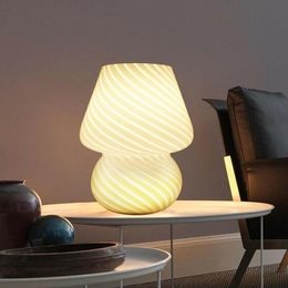 Kinsi - Pilz-Tischlampe, Glas-Nachtlicht-Schlafzimmer, Nachttischlampe (weiß)