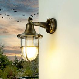 Licht-Erlebnisse Außenleuchte Wand IP64 in dunkles Messing antik E27 Glas massiv Wandlampe - dunkles Messing Antik