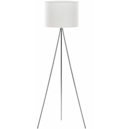 Beliani Stehlampe Silber und Weiß Metall 148 cm runder Stoffschirm dreibeiniges Stativ langes Kabel mit Schalter Minimalistisches Design - Weiß