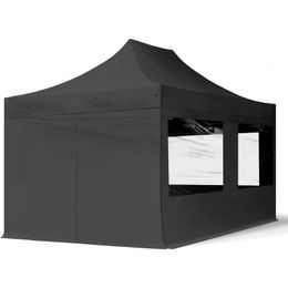 3x4,5 m Faltpavillon, economy Stahl 30mm, Seitenteile mit Panoramafenstern, schwarz - schwarz