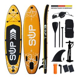 24MOVE® Standup Paddle Board SUP, inkl. umfangreichem Zubehör, Paddel und Hochdruckpumpe, ORANGE, 305x76x15cm