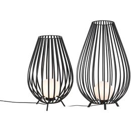 Qazqa Set Stehlampen schwarz mit Opal 110 cm und 70 cm - Angela - Schwarz