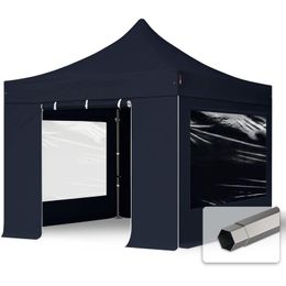 3x3 m Faltpavillon, premium Stahl 40mm, Seitenteile mit Panoramafenstern, schwarz - schwarz