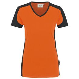 HAKRO - Damen V-Shirt Contrast mikralinar® orange/anthrazit, l