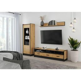 Wohnwand Karia Set 1 Anbauwand Schrankwand Esszimmer Eiche Artisan + Schwarz