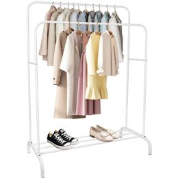 Kleiderständer,mit 2 Kleiderstangen und Ablage, Garderobenständer, Kleiderstange aus Metall(Weiß) - Skecten