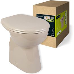 aquaSu - Stand WC-Set +7 cm, Spülrandlos, Erhöhtes Komfort wc, Inklusive WC-Sitz mit Absenkautomatik, Tiefspüler, Abgang waagerecht, Beige,