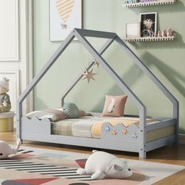 Familienbett Kinderbett 80x160 cm mit Fallschutz, grau