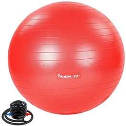 Movit® Gymnastikball - 65 cm, mit Pumpe, Maßband, bis 500 kg, für Training, Büro, Groß, Aufblasbar, Ergonomisch, Rot - Trainingsball, Pilatesball,