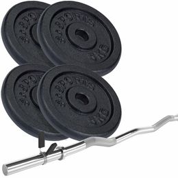 ScSPORTS® Hantelset - 27 kg, inkl. Curlstange, 30mm, Hantelscheiben 4 x 5kg, Gusseisen, Federverschluss - Gewichtsset, Curl Hantelstange Set,