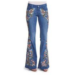 ZWY Schlagjeans Damen Jeans bestickt Slim-Fit ausgewaschene Schlagjeans Bootcut-Jeans