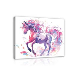 Wallarena Leinwandbild Kinderzimmer Mädchen Pferd Gemalt Rose Tier XXL Wandbild Modern