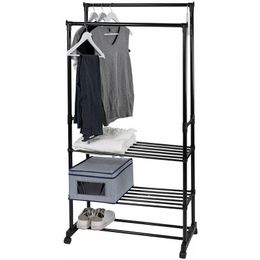 Multistand Metallgarderobe mit einstellbare Höhe 2 Stangen 4 Räder und 3 Regale Ja Order bestellen