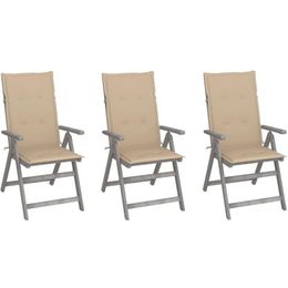 3 Stk. Verstellbare Gartenstühle Verstellbare Gartensessel mit Auflagen Massivholz Akazie BZRBD965167 MAISONCHIC