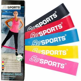 ScSPORTS® Fitnessbänder - 5er Set, 50 cm, für Krafttraining, Physiotherapie, Yoga, Knie, Arme, Hautfreundlich - Widerstandsbänder, Gymnastikbänder,