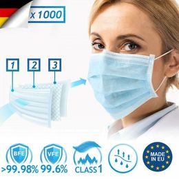 Medizinischer Mundschutz - Typ iir, bfe 99,98% / vfe 99,6%, din en 14683, Made in eu, 1000 Stück, 3-lagig - op Masken, Mund und Nasenschutz, Einweg