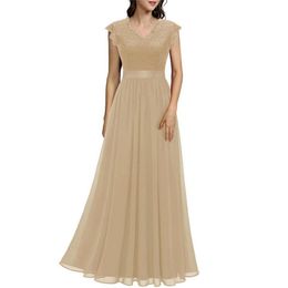 B.X Abendkleid Damen kurze Ärmel Ballkleid Maxikleid Partykleid Cocktailkleid V-Ausschnitt Anmut Slim-Fit Brautkleid Freizeit Spitzenkleid