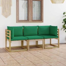 Bonnevie - 3-Sitzer-Gartensofa,Lounge-Sofa mit Grünen Kissen vidaXL