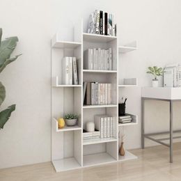 Bücherregal, Standregal, Aufbewahrungsregal, Bücherschrank Hochglanz-Weiß 86x25,5x140 cm Holzwerkstoff OQN29331 MAISONCHIC