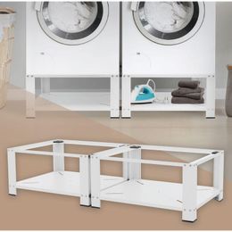 ML-Design Doppel Waschmaschinen Untergestell, 128x54 cm, Weiß, aus Stahl, bis 150kg, inkl. 2 Ablagen, höhenverstellbar, Waschmaschinensockel Erhöhung Unterbau