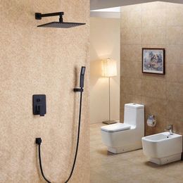 KROOS® Regenbrause an der Wand befestigt schwarz und Duschset mit Handbrause aus massivem Messing 200 mm