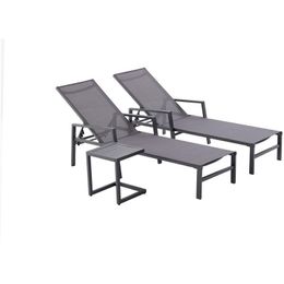 Set aus 2 Liegestühlen und einem Beistelltisch, grau BARI - Grau