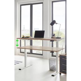Schreibtisch höhenverstellbar, eDition, 138 x 67cm, Eiche Sonoma/ Weiß - natur - Bmg Möbel