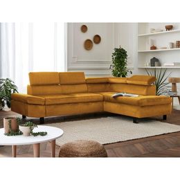 Lisa Design - Nairobi – ecksofa mit schlaffunktion – aus samt – 5-sitzer – mit kopfstützen – rechts - gelb