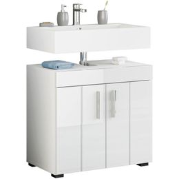 Waschbeckenunterschrank Weiß Hochglanz Weiß Badschrank Modern - 60x56x35 cm (BxHxT) - Standschrank Badezimmermöbel - [Cleo.two] Bad Badezimmer - Weiß