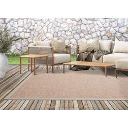 the carpet - Calgary In- & Outdoor Teppich Flachgewebe, Modernes Design, Trendige Farben, Superflach, uv- und Witterungsbeständig, Beige-Terra, 160 x