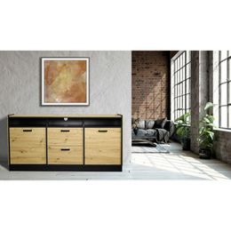 Kommode Karia 180 cm Anbauwand Schrankwand Esszimmer Sideboard Artisan + Schwarz