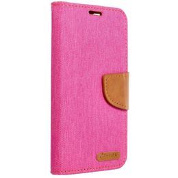 Elegante Buch-Tasche Hülle Fancy Canvas Book-Style Kartenfächer Wallet Schale kompatibel mit Samsung Galaxy S21 Plus (G996F) Rosa - Schwarz