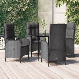 MAISONCHIC - 5-tlg. Garten-Essgruppe Gartenmöbel Set Terrassen/Balkon/Outdoor-Essgruppe mit Kissen Schwarz Poly Rattan ETHJ188081