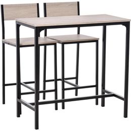 HOMCOM - Bartisch mit 2 Stühlen, 3-teiliges Tischset, Barstuhl, Barhocker, mdf, Natur, Schwarz, 89 x 45 x 87 cm - Natur+Schwarz