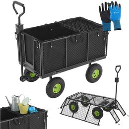 Juskys - Metall Gartenwagen 550 kg belastbar - Handwagen mit Luftreifen, Plane & Handschuhen - Transportwagen faltbar & klappbar - Bollerwagen Garten