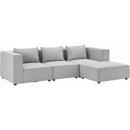 Modulares Sofa Domas l - Couch für Wohnzimmer - 3 Sitzer - Ottomane, Armlehnen & Kissen - Ecksofa Eckcouch Ecke - Garnitur Stoff Hellgrau - Juskys