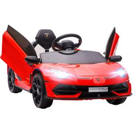 HOMCOM Elektro-Kinderauto, lizenzierter Lamborghini Aventador, Flügeltüren, Musik, Hupe, für 3-5 Jahre, rot - Rot