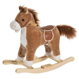 Kinder Schaukelpferd Baby Schaukeltier Pferd mit Tiergeräusche Spielzeug Haltegriffe für 36-72 Monate Plüsch Braun 65 x 32,5 x 61 cm - Braun - HOMCOM